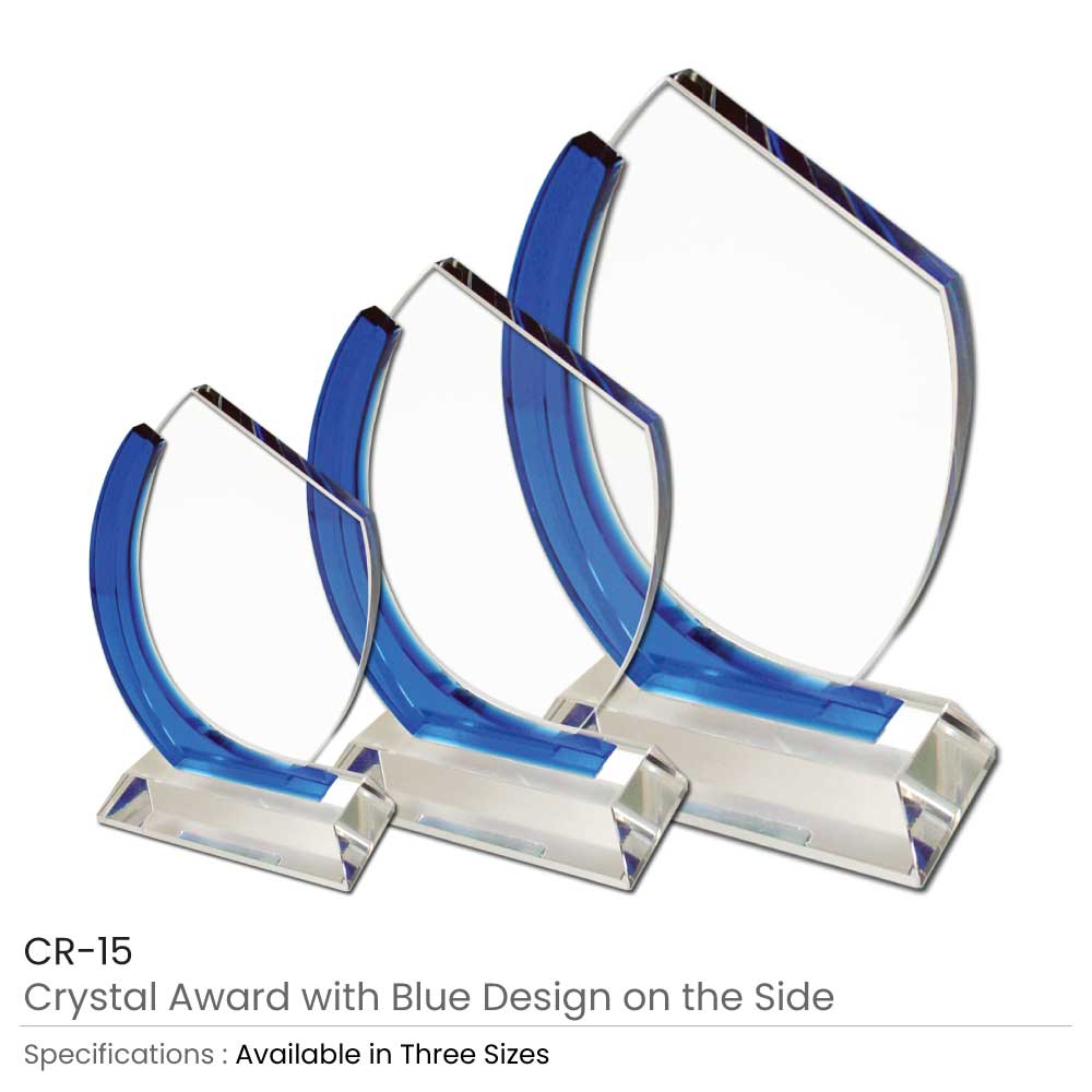 Crystal Awards with Blue Design Side – Promotional Gifts Suppliers