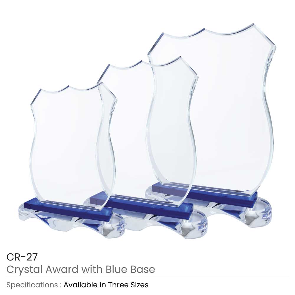 Crystal Awards with Blue Base and Box – Promotional Gifts Suppliers