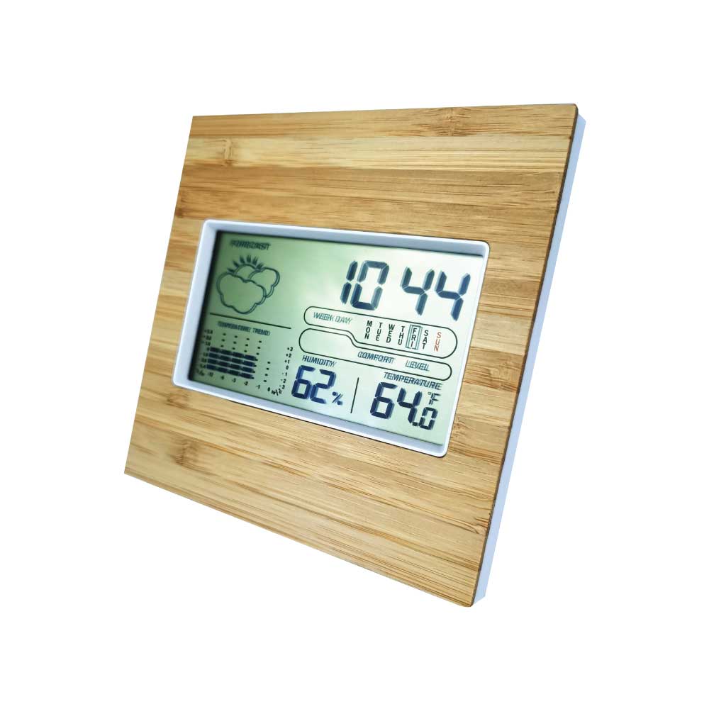 Multi-Function Bamboo Digital Clock with Weather Forecast, Calendar ...