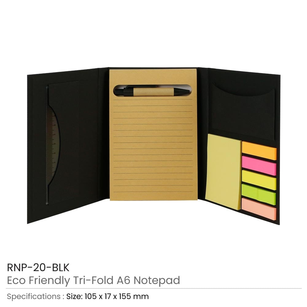 Tri-Fold Notepad with Sticky Notes, Pen, Card Slot and Ruler ...